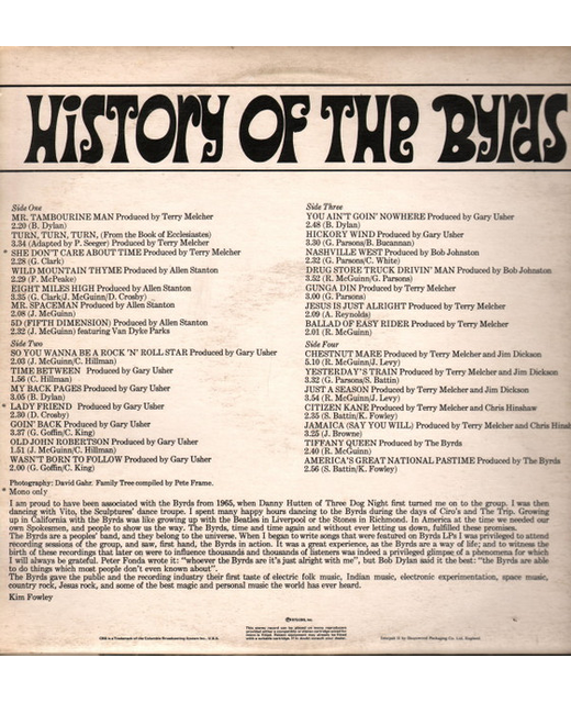 The Byrds - History Of The Byrds - Tron Records | Vinyl LP - The Byrds ...