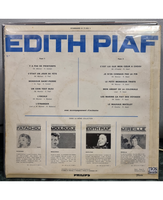 Edith Piaf - Les Grandes Chansons d'Edith Piaf - Tron Records | Vinyl ...