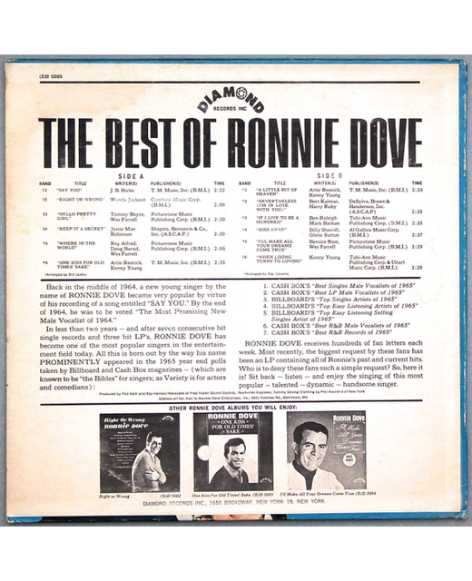 Ronnie Dove - The Best Of Ronnie Dove - Tron Records | Vinyl LP ...