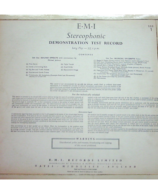 Various – E.M.I Stereophonic Recording Demonstration Test Record - Tron ...